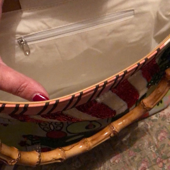 Bags | Brand New Sequin Cafe Scene Bag With Wood Handles | Poshmark